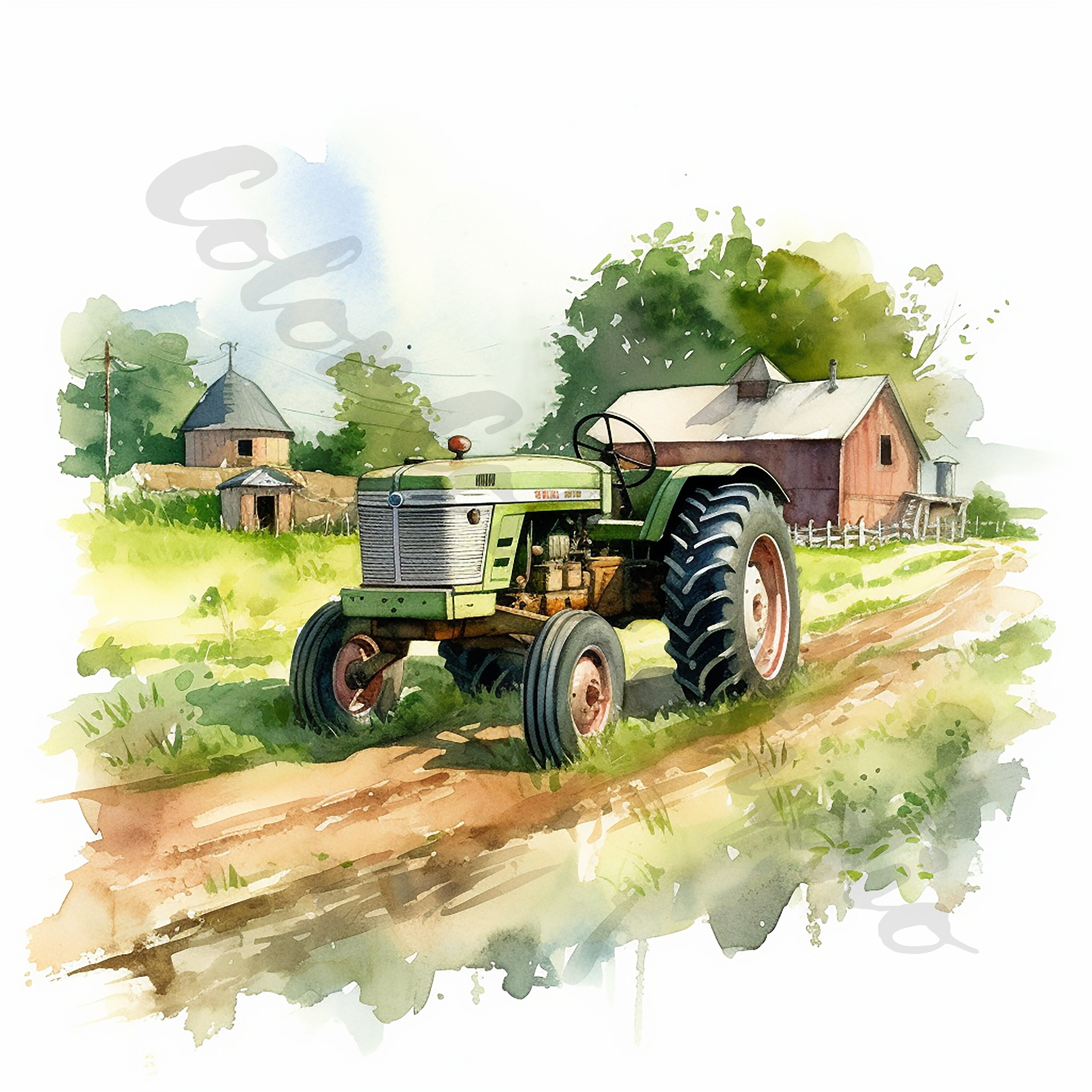 Watercolor Farm Tractors Clipart 16 High Quality Pngs Digital Download ...