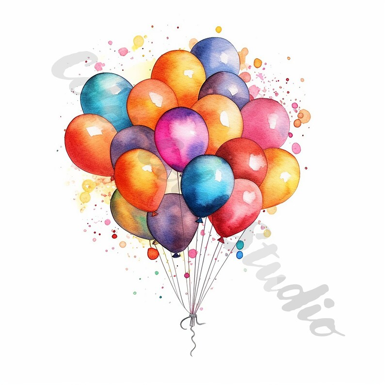 Watercolor Party Balloons Clipart - 16 High Quality Pngs - Digital ...
