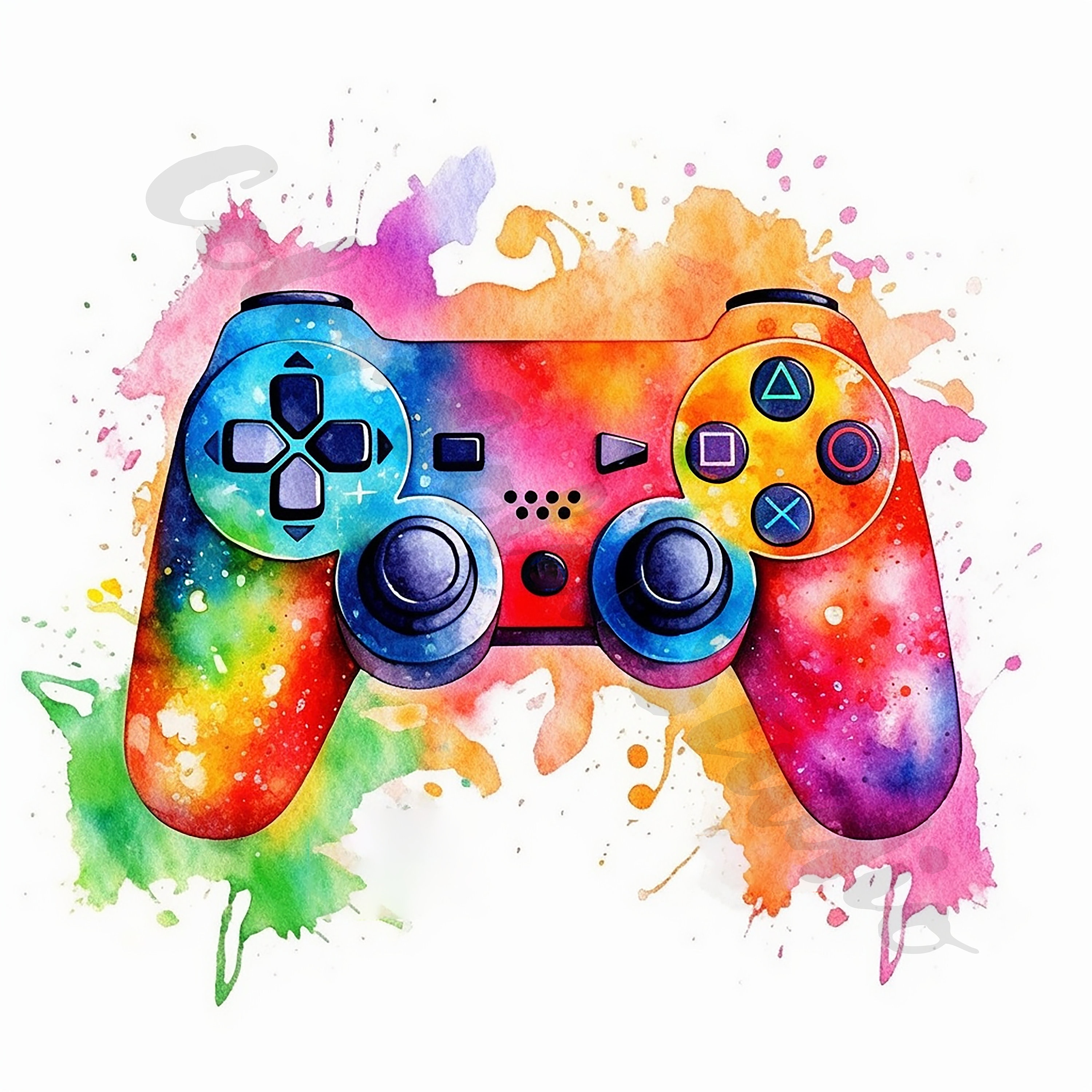 Watercolor Gaming Controller Clipart 16 High Quality Pngs Digital ...