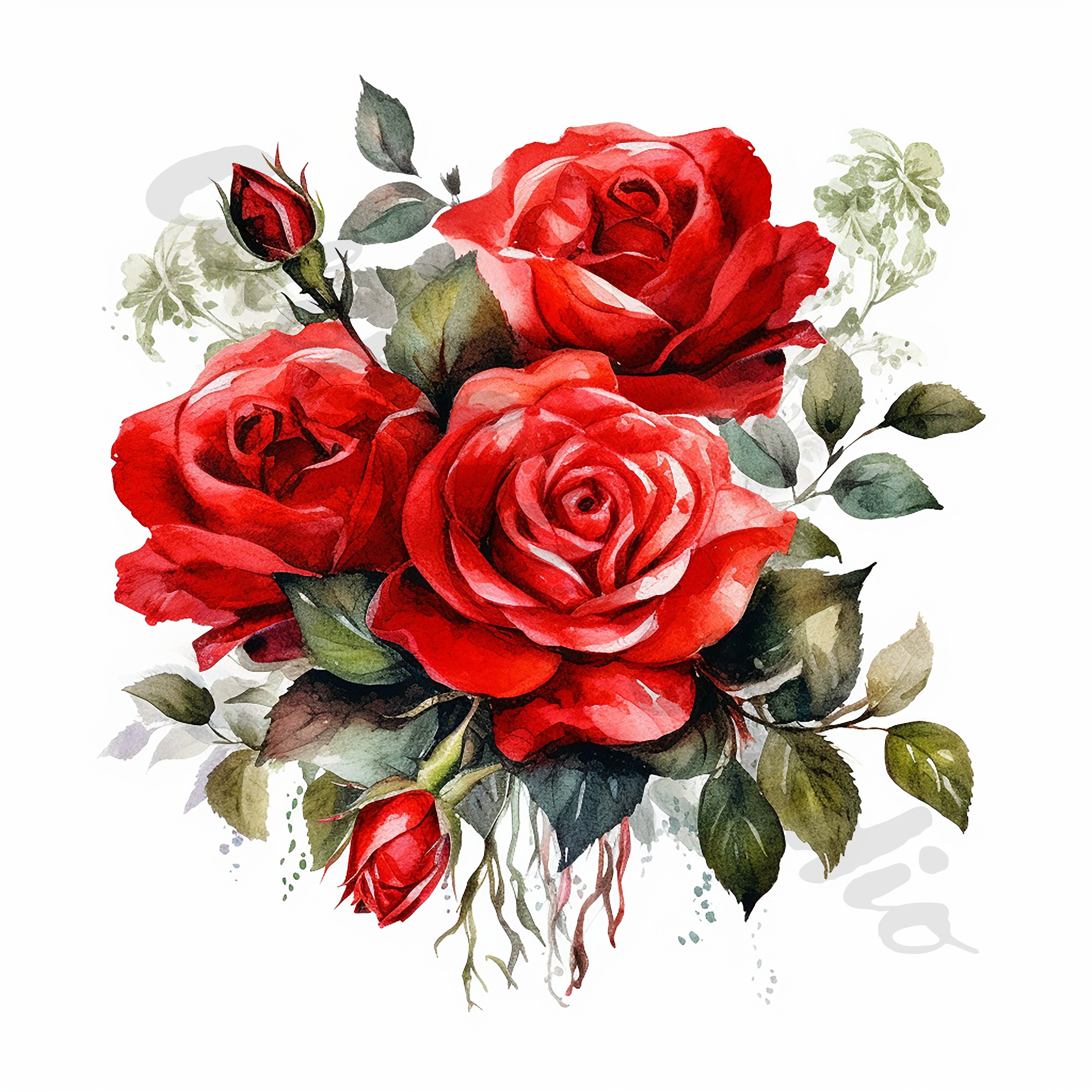 Watercolor Red Rose Clipart - 16 High Quality Pngs - Digital Download ...