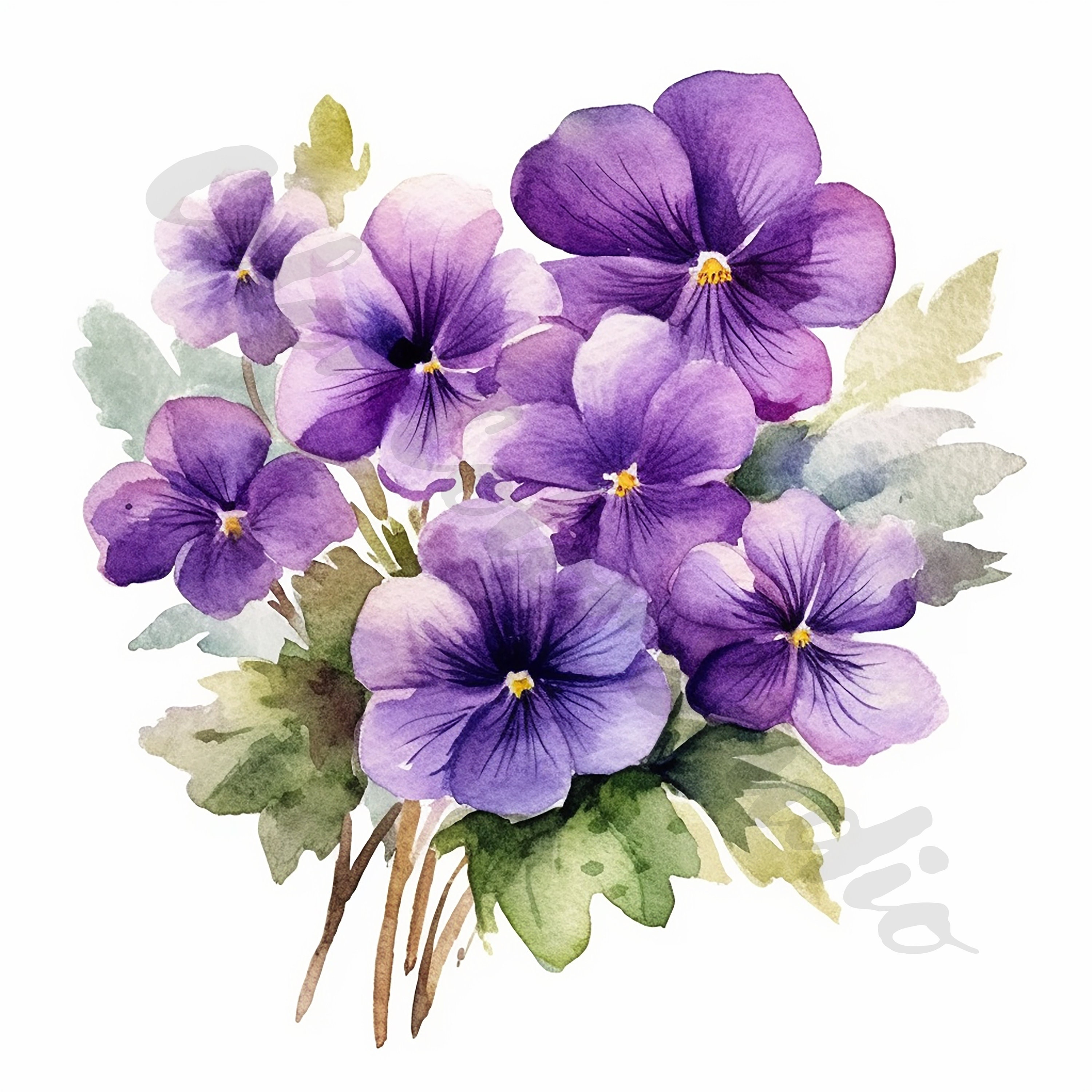 Watercolor Violets Clipart 16 High Quality Pngs Digital - Etsy