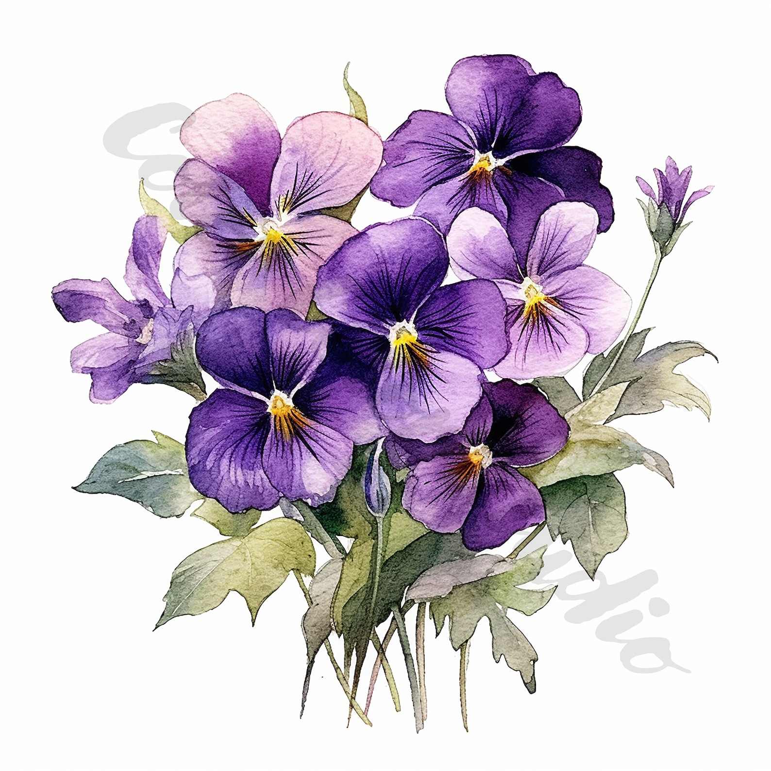 Watercolor Violets Clipart 16 High Quality Pngs Digital - Etsy