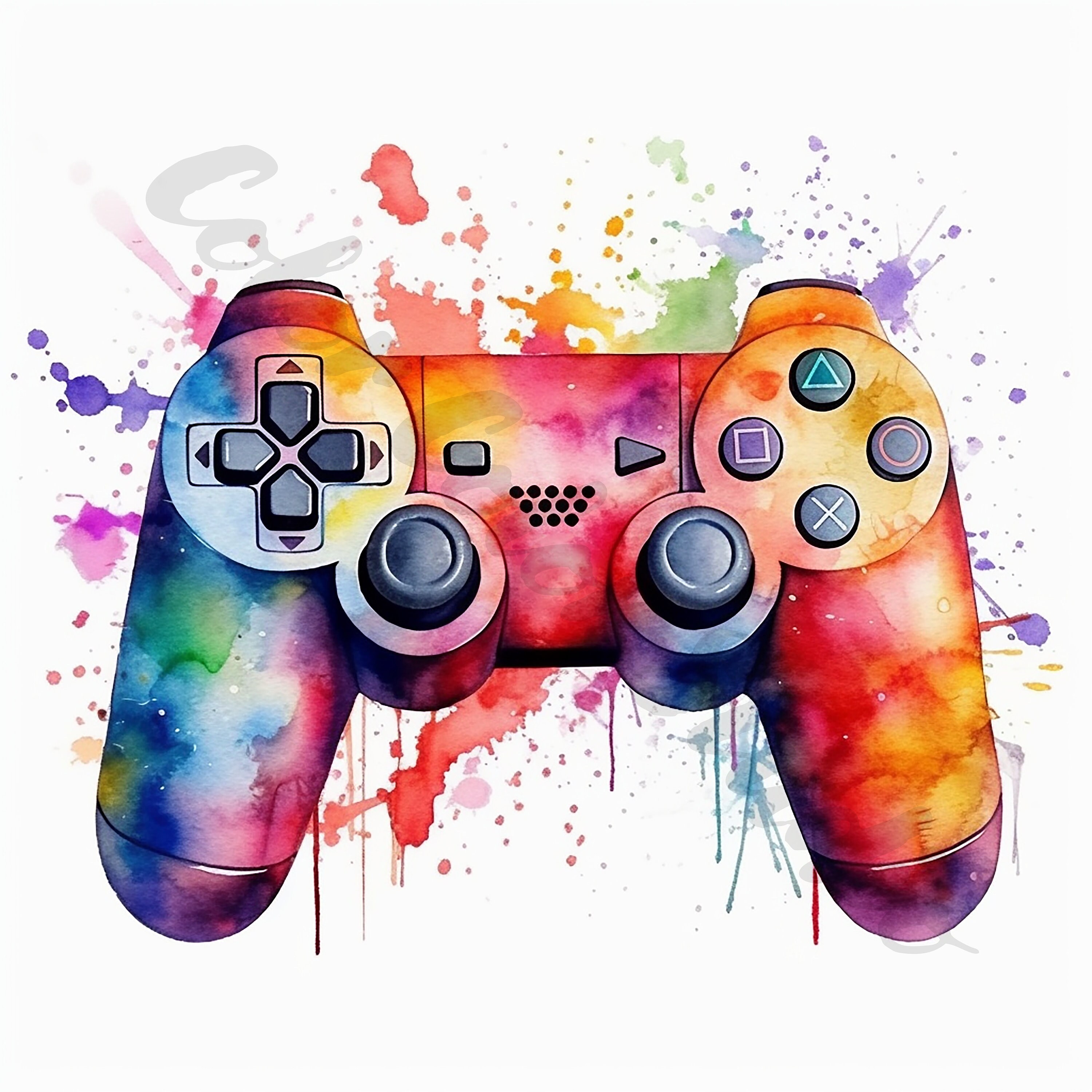 Watercolor Gaming Controller Clipart 16 High Quality Pngs Digital ...