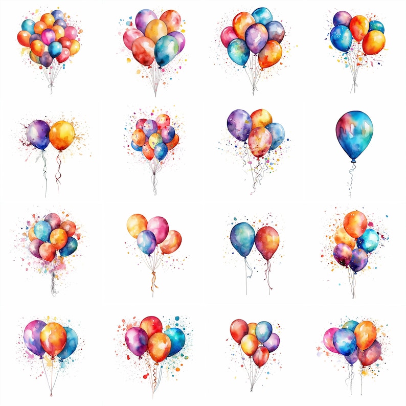 Watercolor Party Balloons Clipart - 16 High Quality Pngs - Digital ...