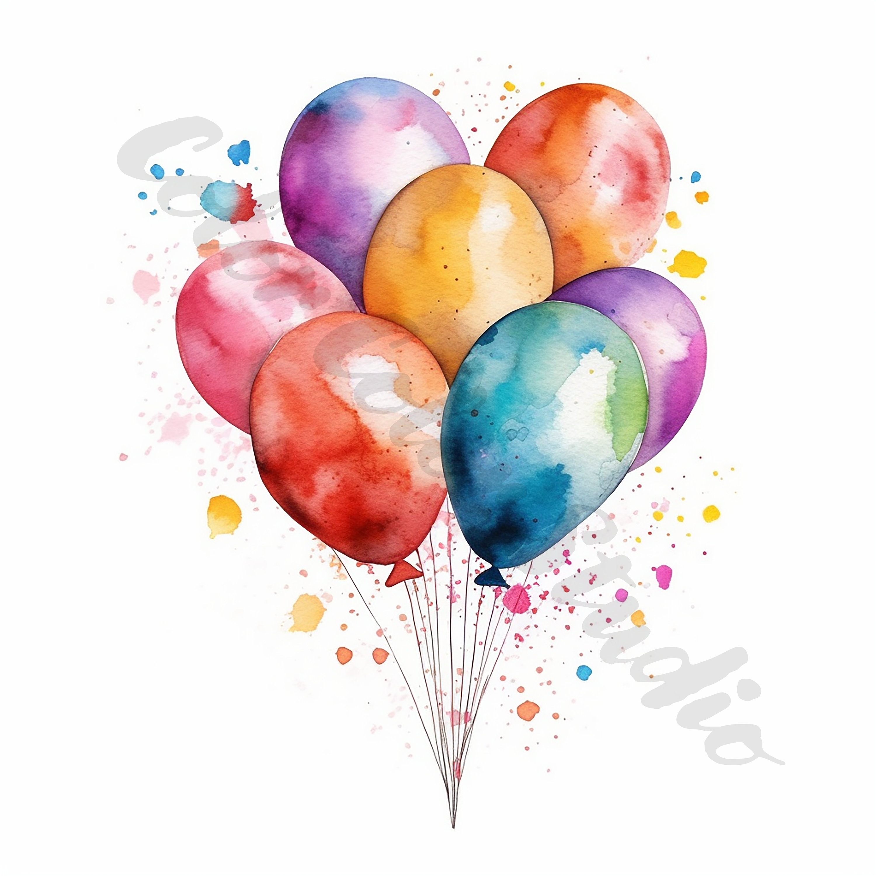 Watercolor Party Balloons Clipart - 16 High Quality Pngs - Digital ...