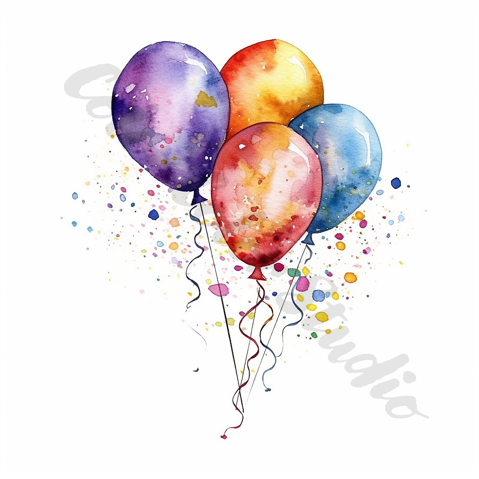 Watercolor Party Balloons Clipart - 16 High Quality Pngs - Digital ...