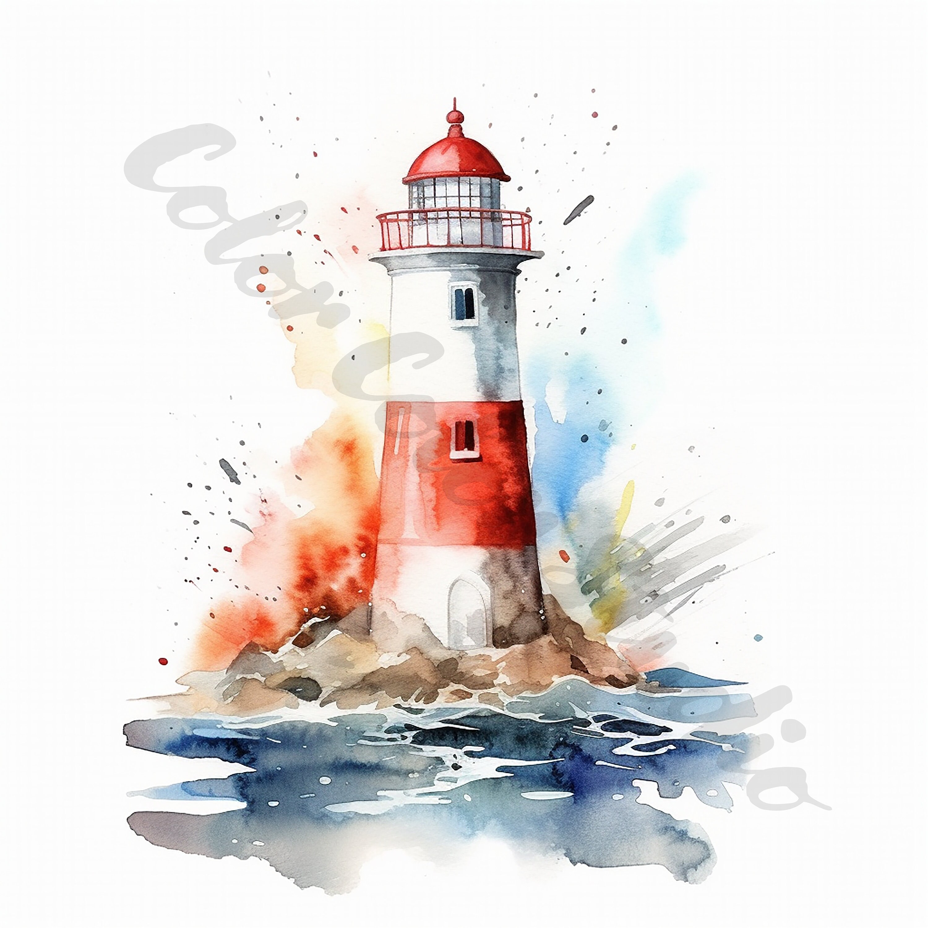 Watercolor Lighthouses Clipart - 16 High Quality Pngs - Digital ...