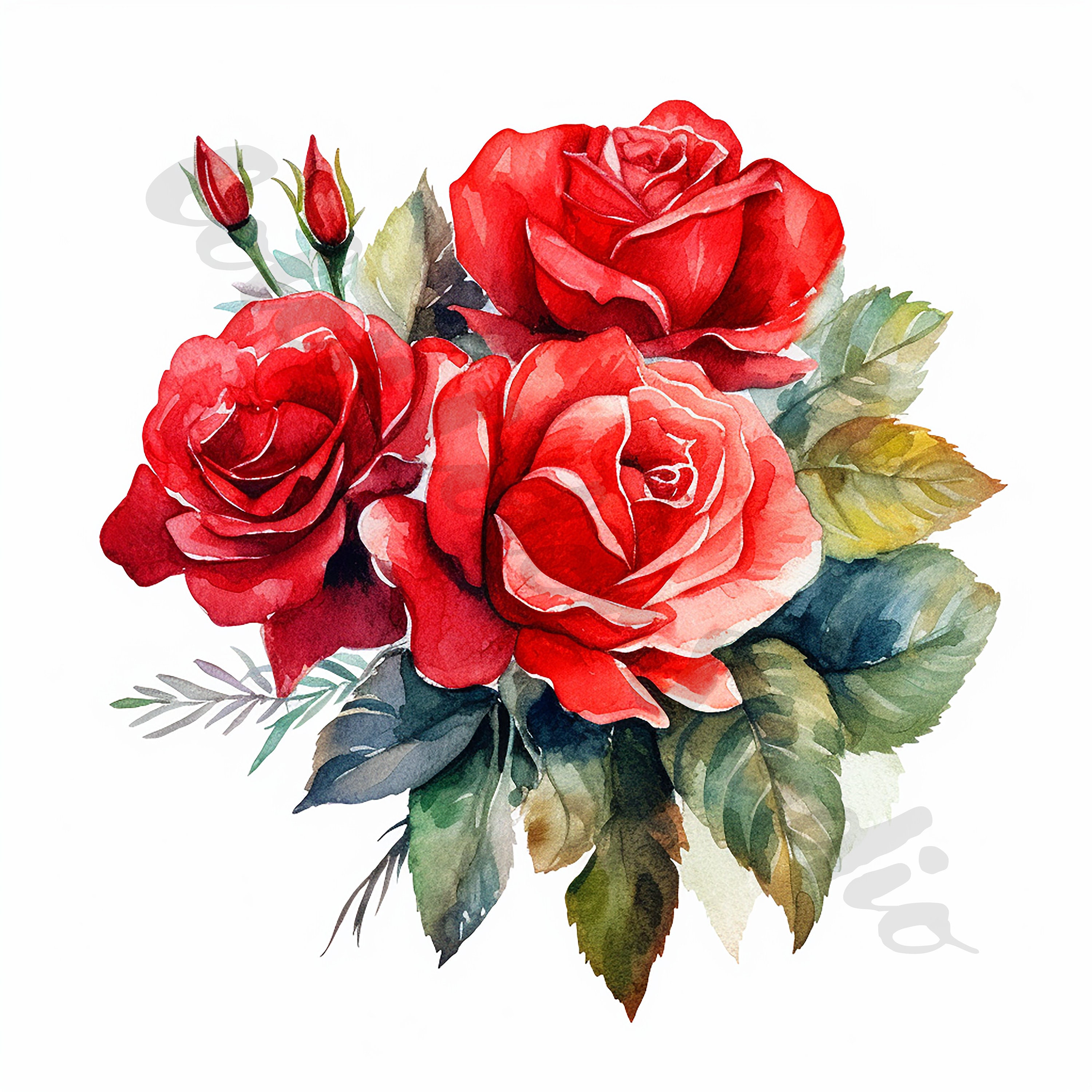 Watercolor Red Rose Clipart - 16 High Quality Pngs - Digital Download ...