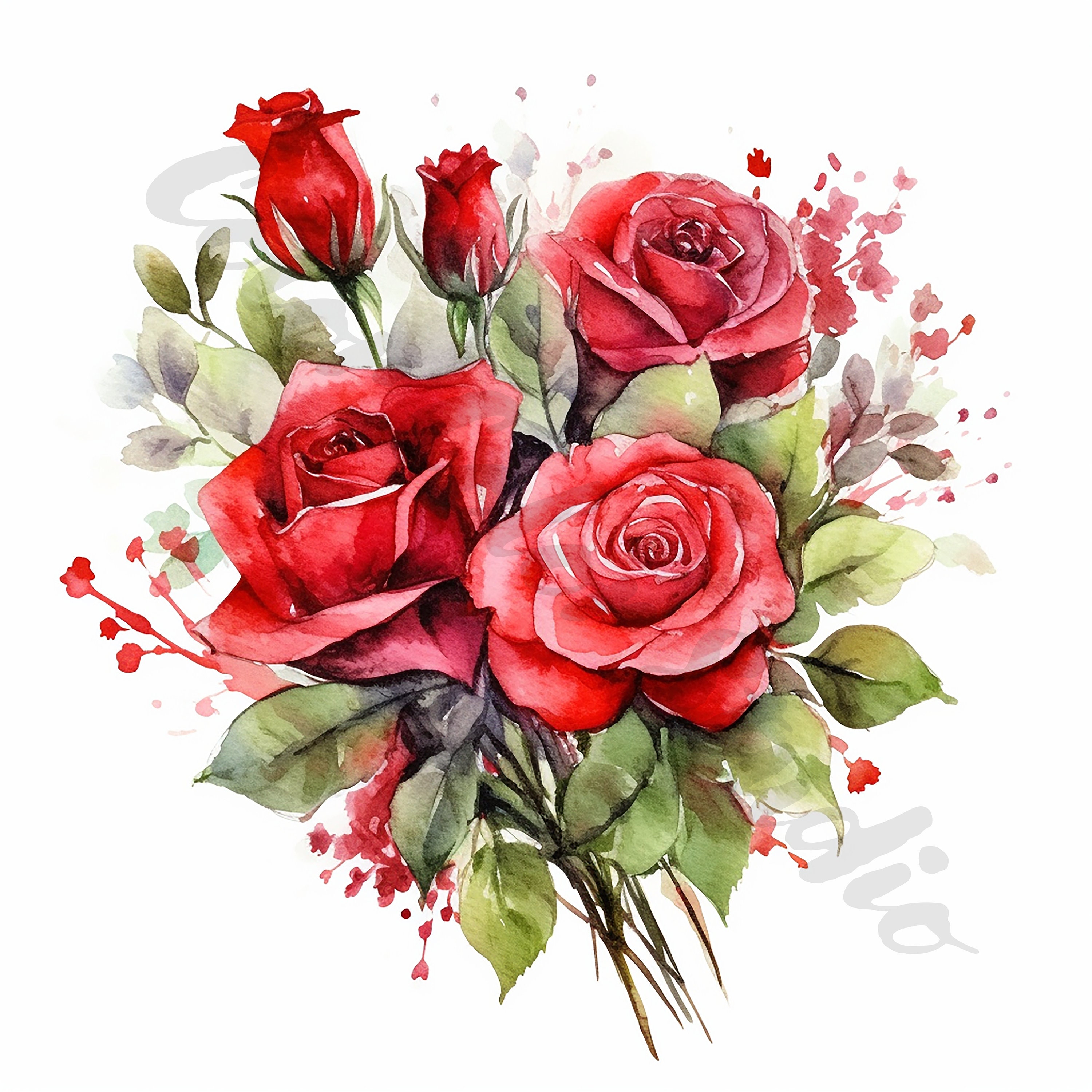 Watercolor Red Rose Clipart - 16 High Quality Pngs - Digital Download ...