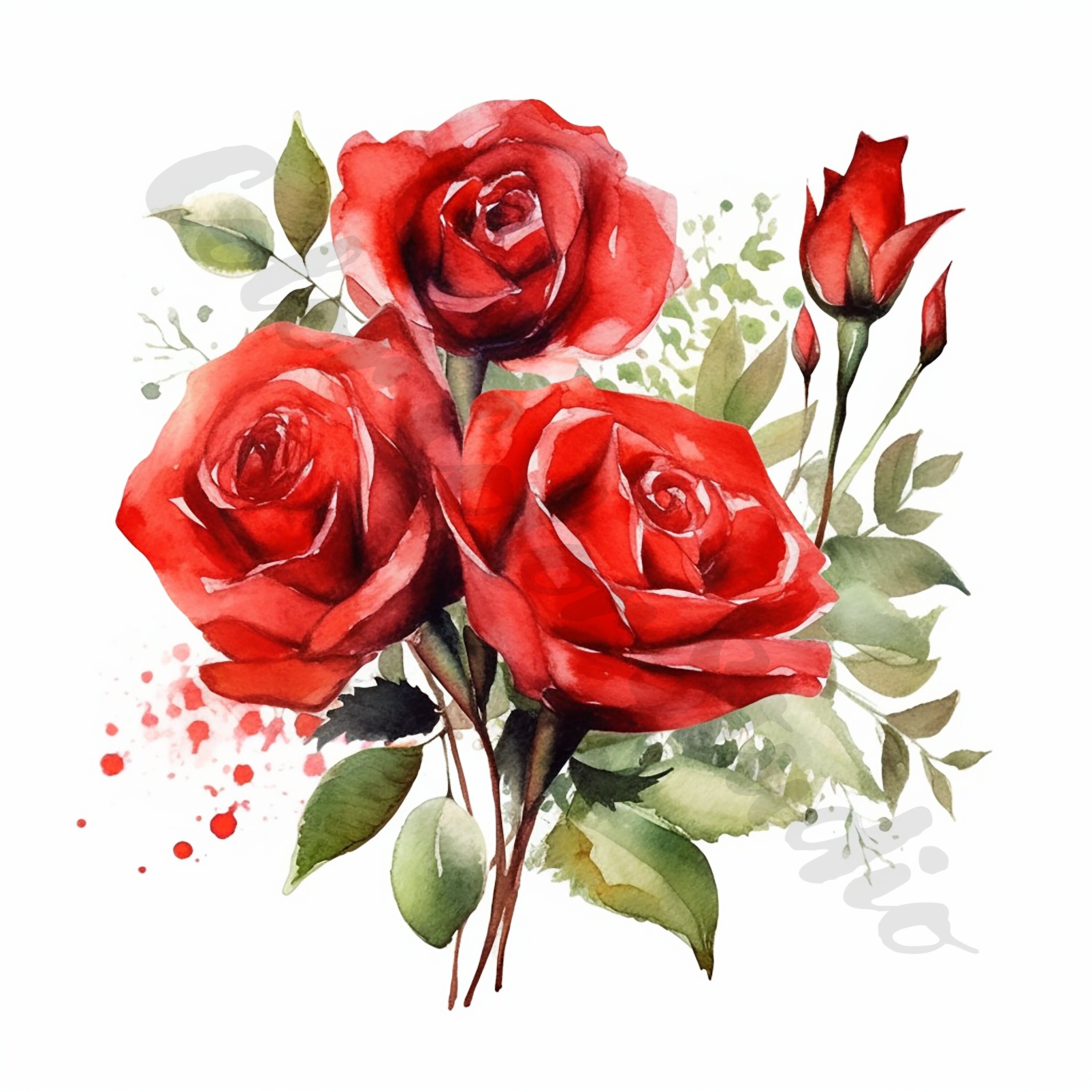Watercolor Red Rose Clipart - 16 High Quality Pngs - Digital Download ...