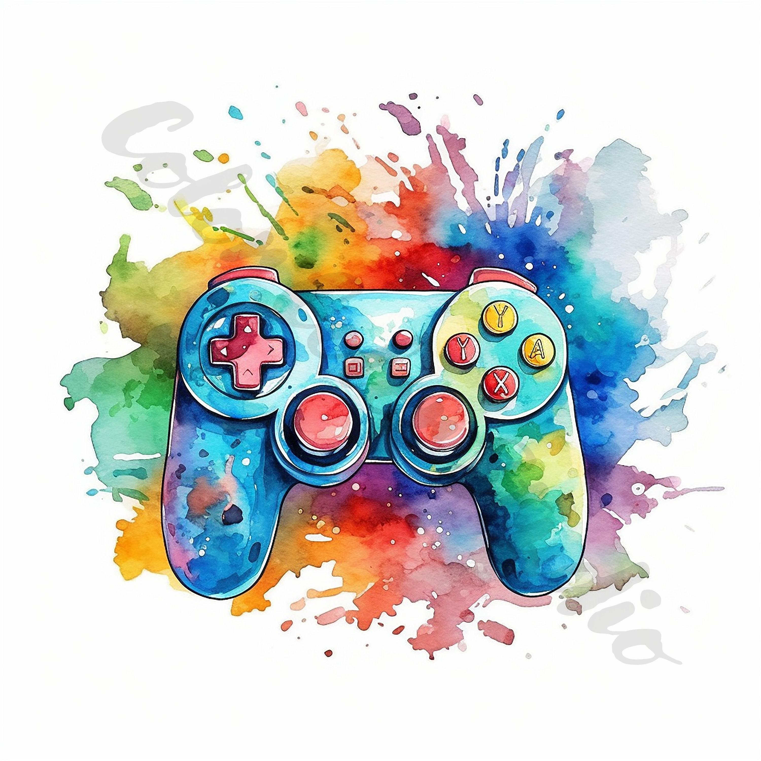 Watercolor Gaming Controller Clipart 16 High Quality Pngs Digital ...