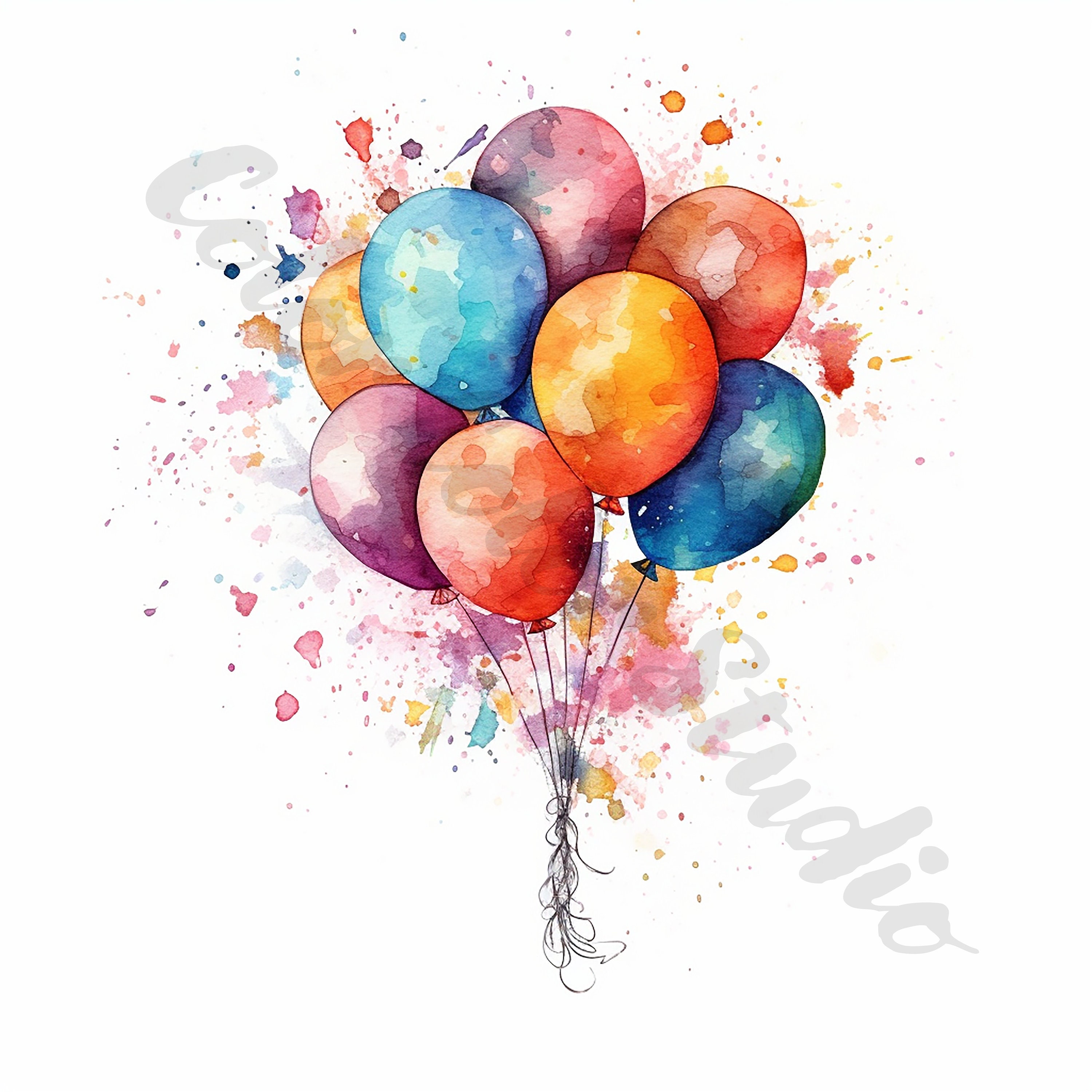 Watercolor Party Balloons Clipart 16 High Quality Pngs Digital Download ...