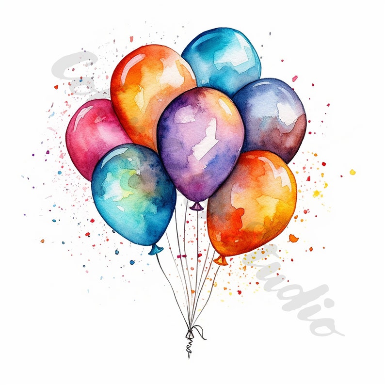 Watercolor Party Balloons Clipart - 16 High Quality Pngs - Digital ...