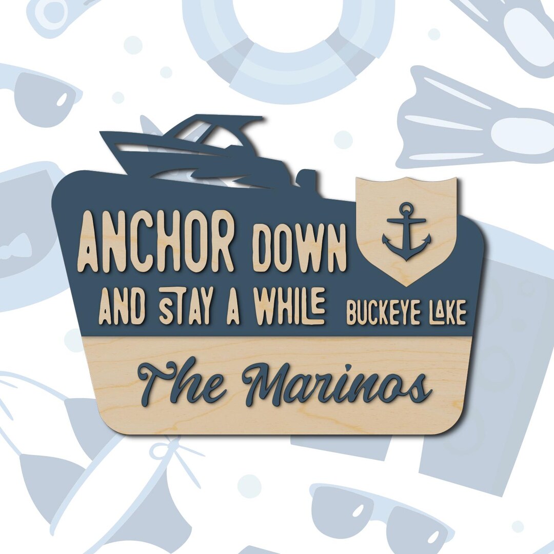 Boathouse Sign – Anchor Down and Stay A While, Rustic Lake House Decor ...