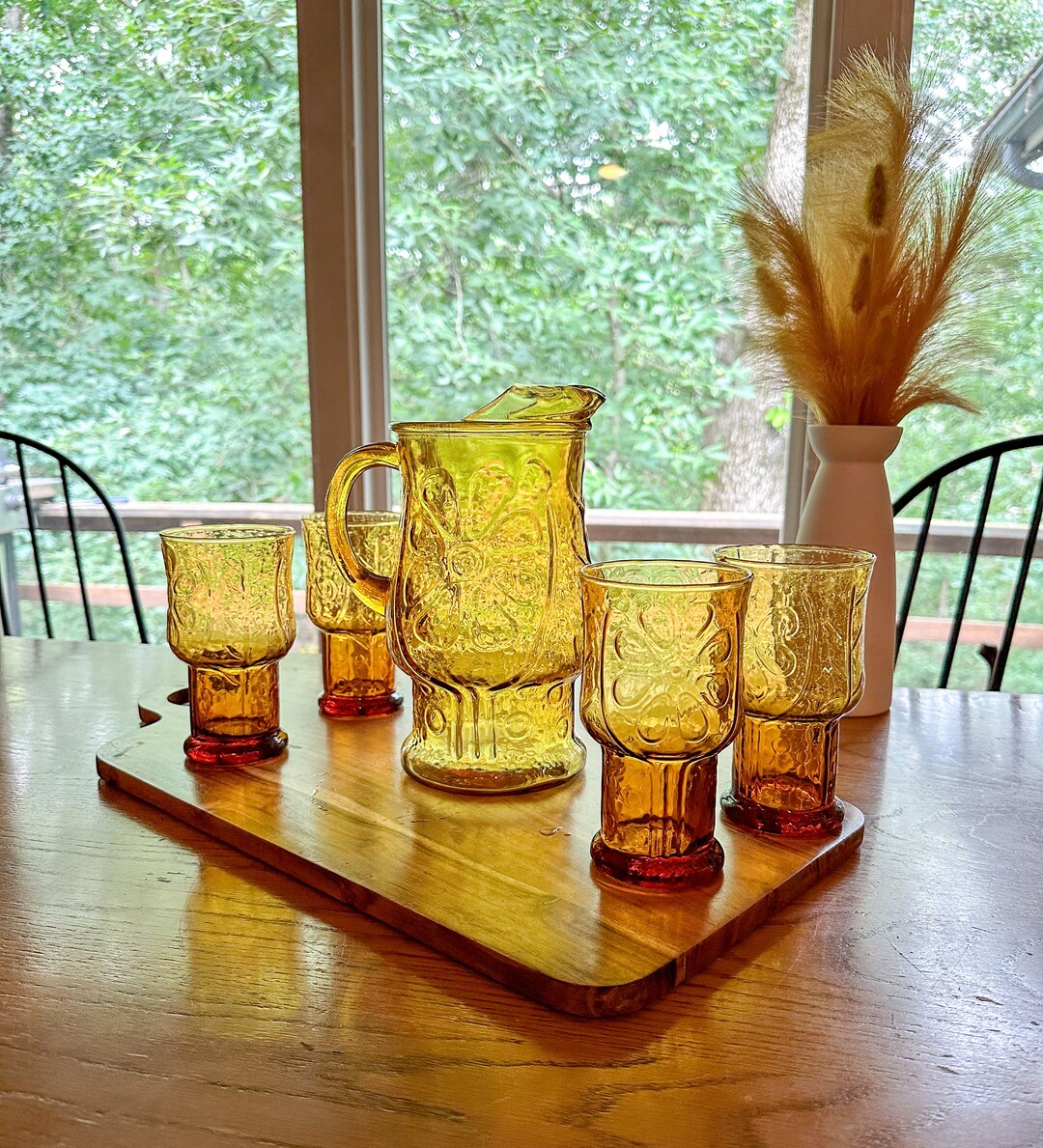 Country Garden Daisy Pitcher and 4 Glasses by Libbey - Etsy