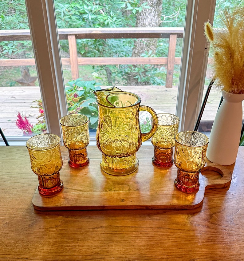 Country Garden Daisy Pitcher and 4 Glasses by Libbey - Etsy