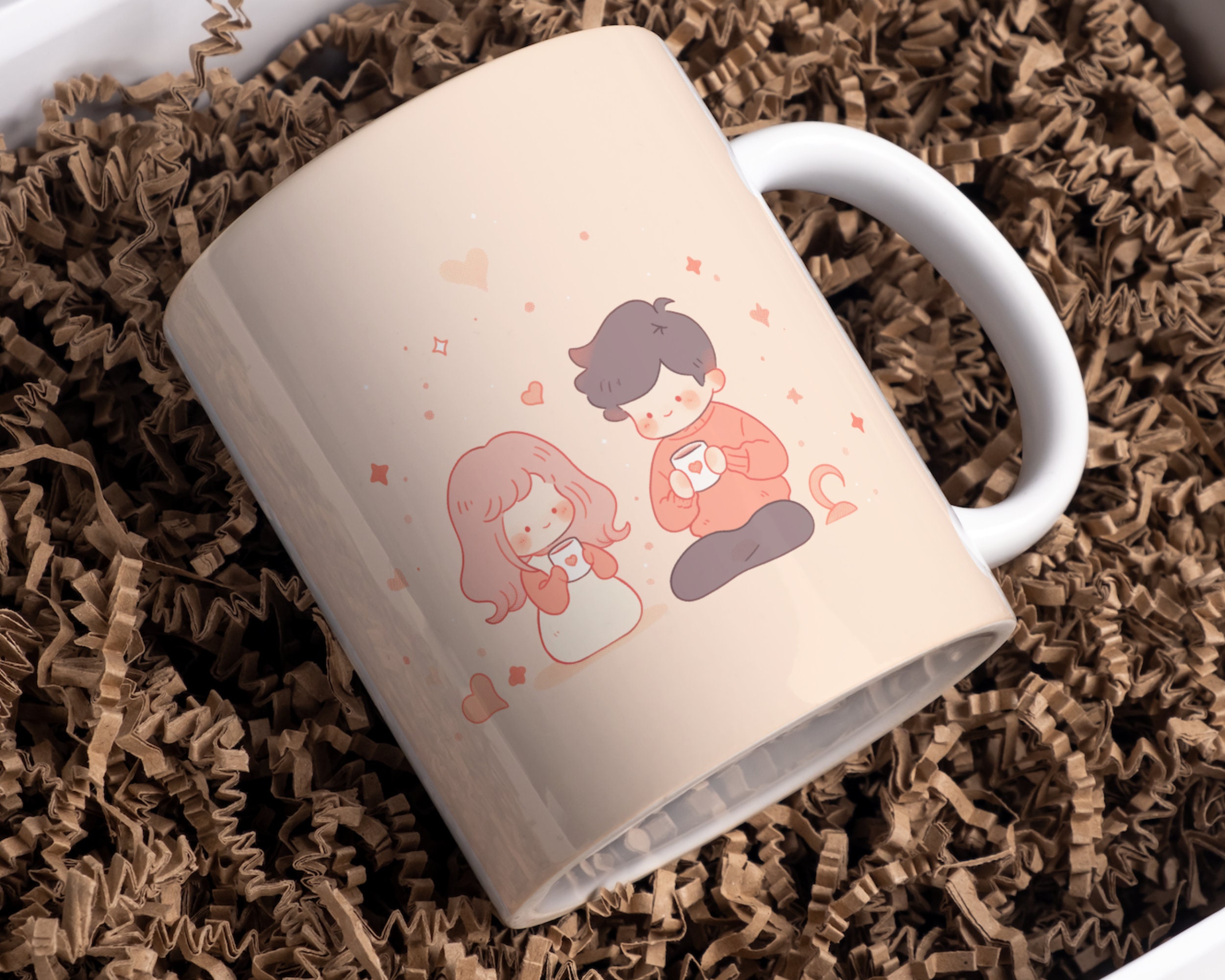 Anime Mug Wrap, Minimalist Chibi Gift for Couples, Valentine's Day Gift ...