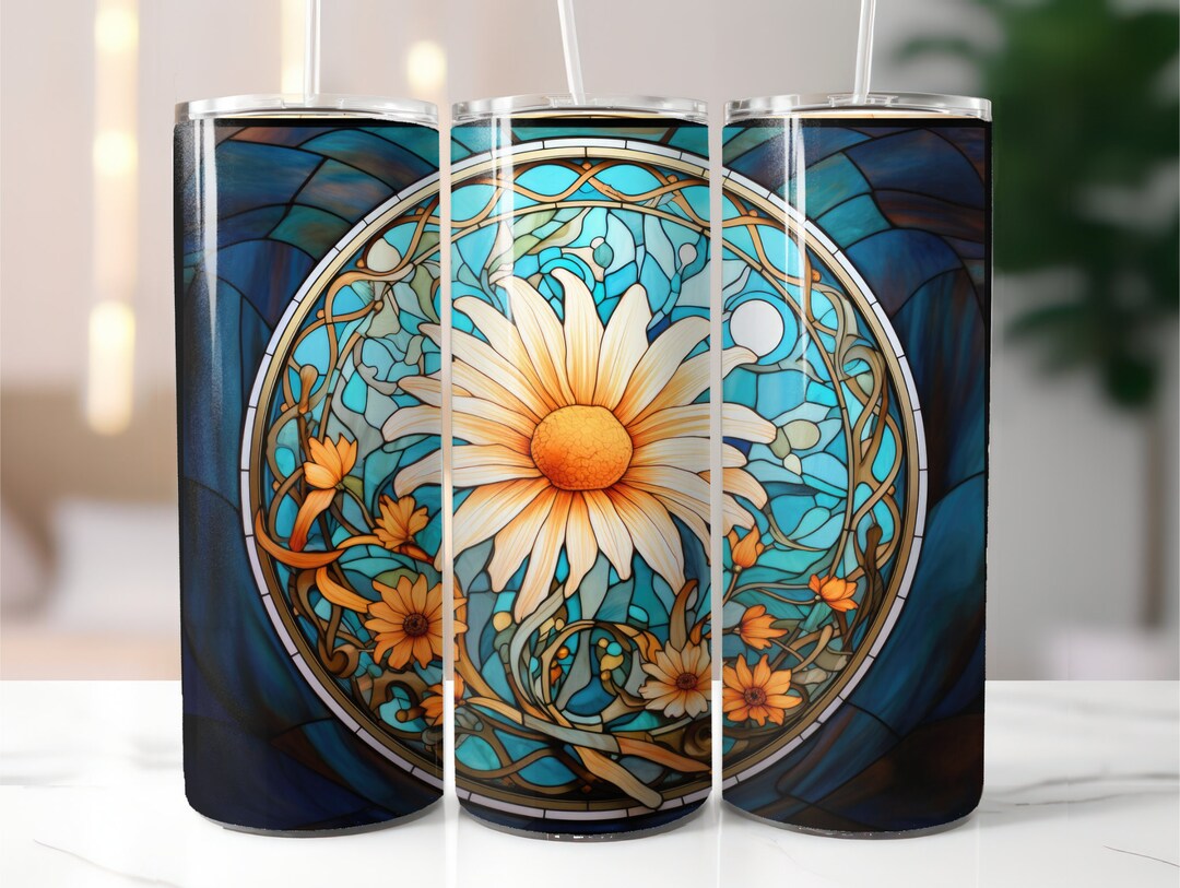 Stained Glass Daisy 20 Oz Skinny Tumbler Sublimation Design, Straight ...