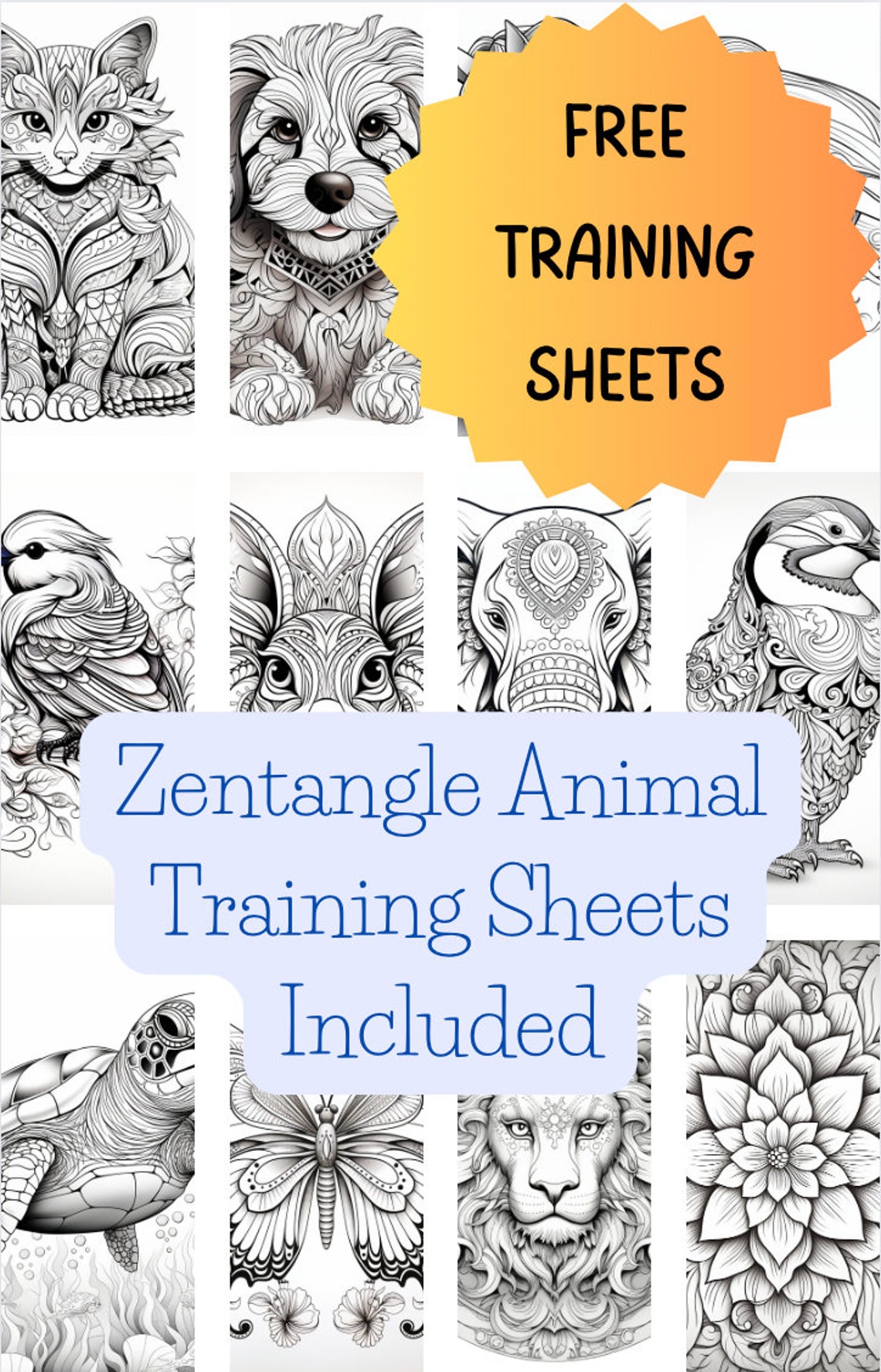 Zentangle Animal Coloring Book: Zendoodle Art Pattern Templates ...