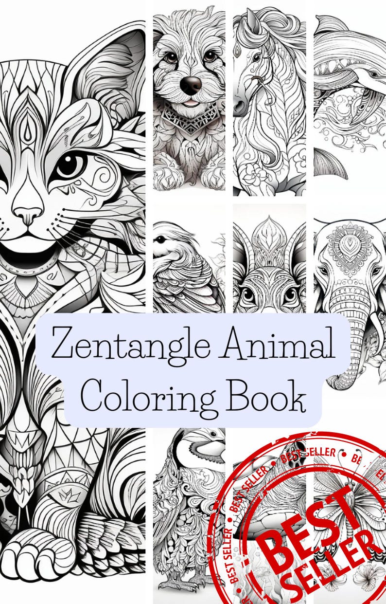 Zentangle Animal Coloring Book: Zendoodle Art Pattern Templates ...