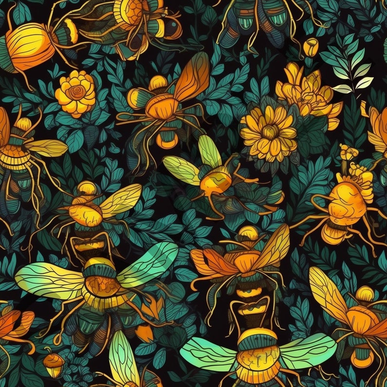 Bees Design Pattern, Set of 20, Seamless Pattern, Tile, Digital Asset ...