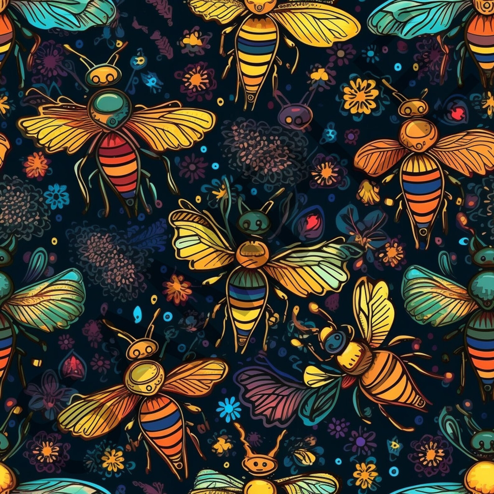 Bees Design Pattern, Set of 20, Seamless Pattern, Tile, Digital Asset ...