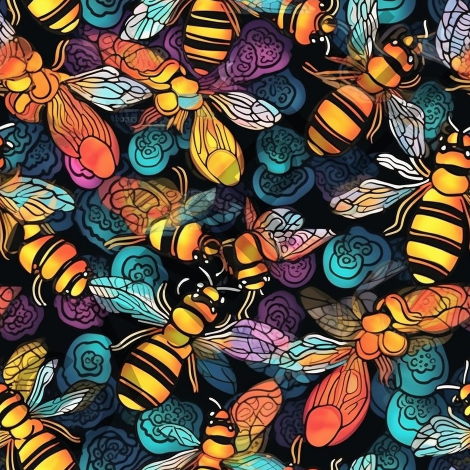 Bees Design Pattern, Set of 20, Seamless Pattern, Tile, Digital Asset ...