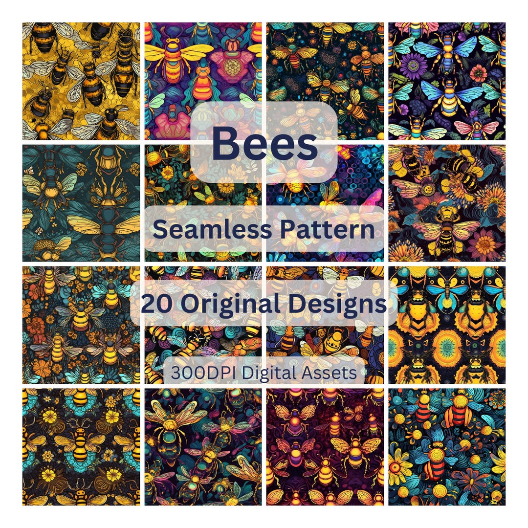 Bees Design Pattern, Set of 20, Seamless Pattern, Tile, Digital Asset ...