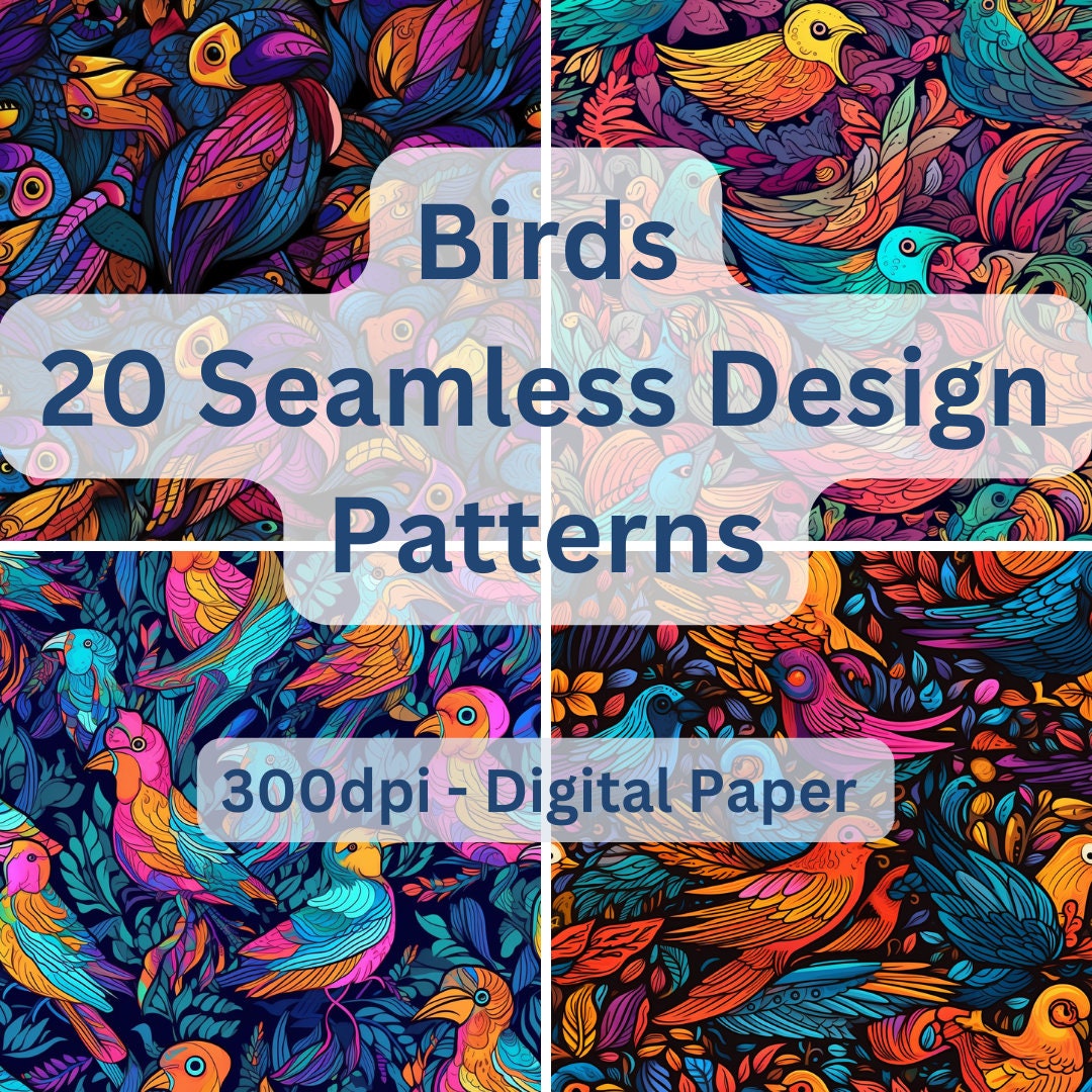 Birds Design Pattern, Set of 20, Seamless Pattern, Tile, Digital Paper ...