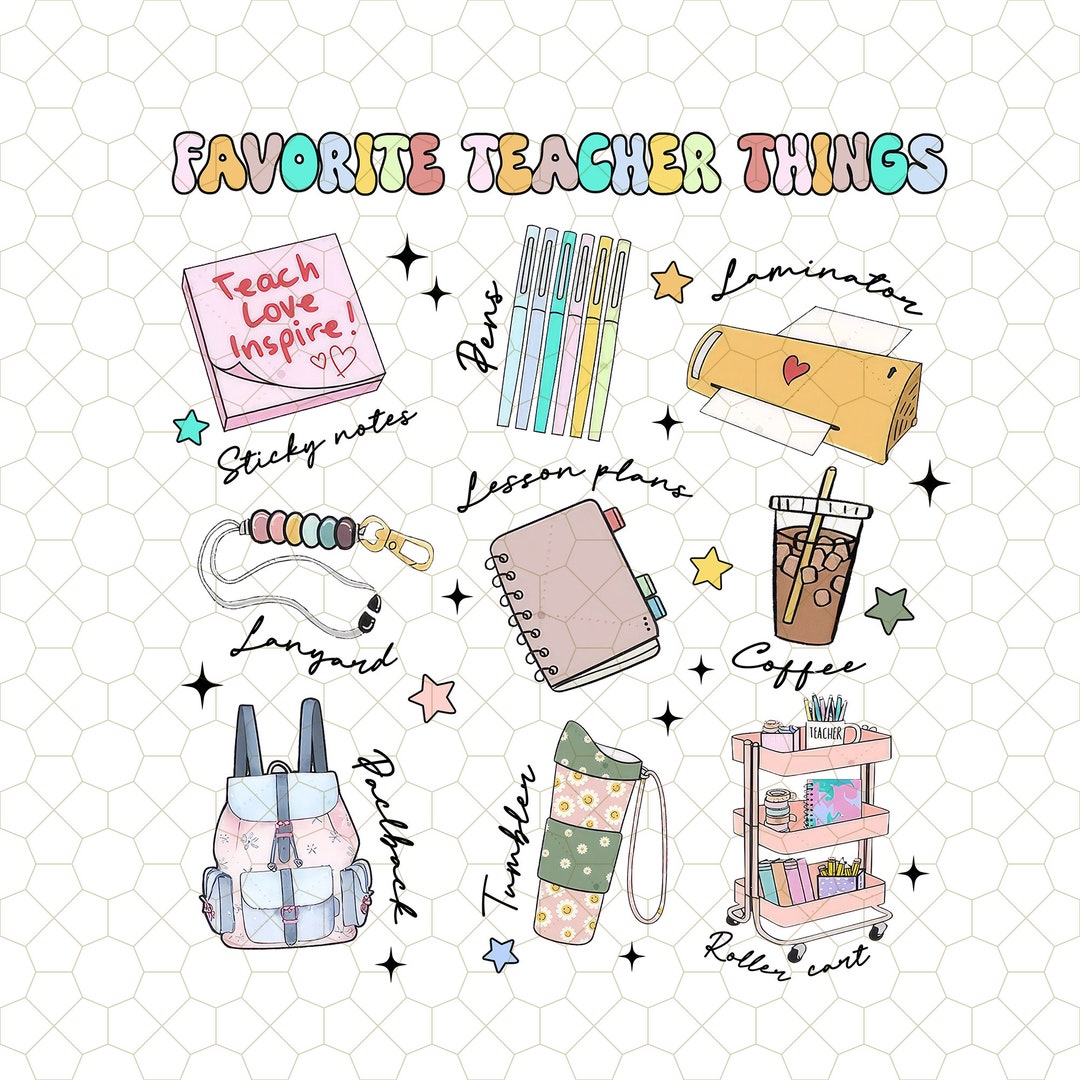 Retro Vintage Favorite Teacher Things Png, Gift for Teacher, Teacher ...