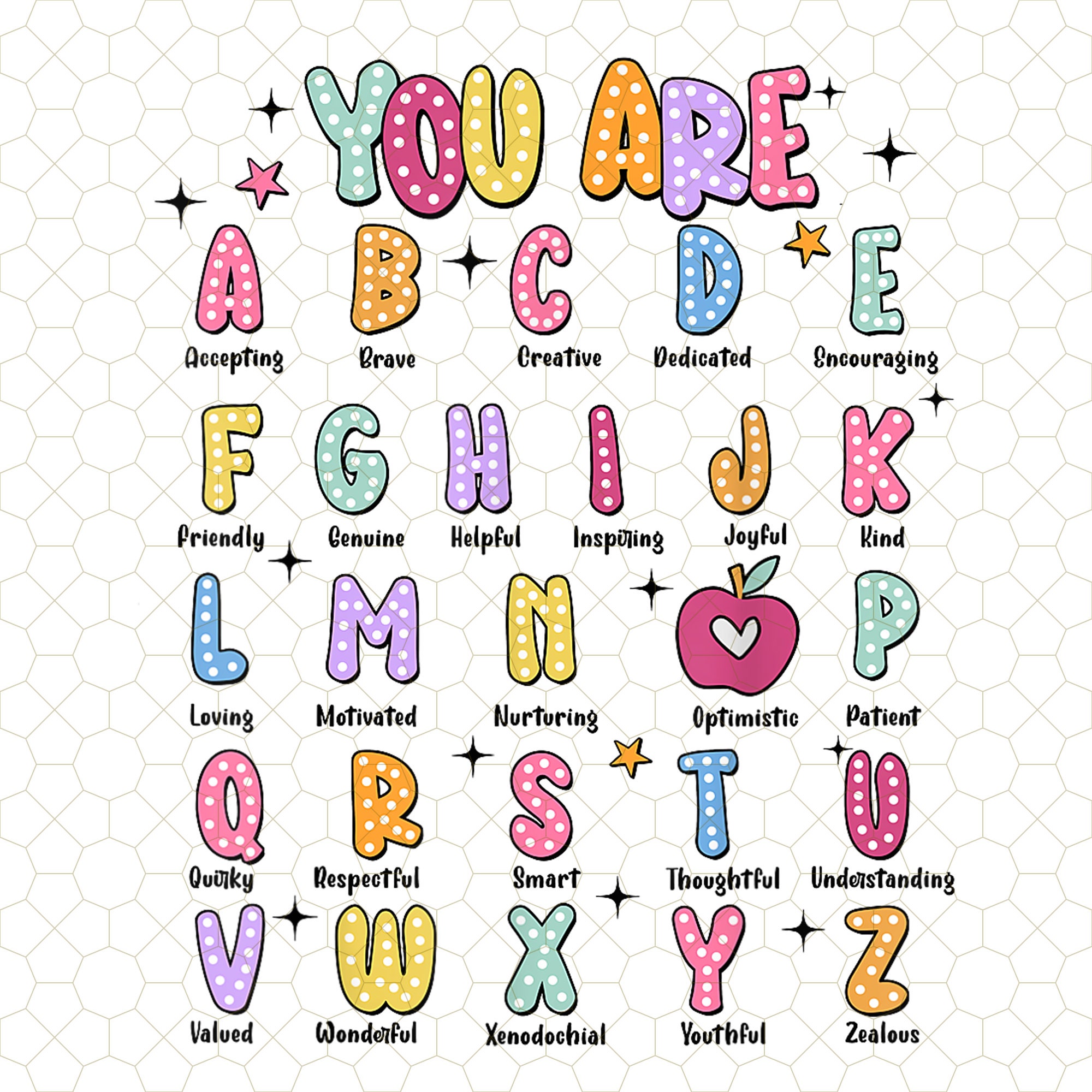 Teacher Affirmation Alphabet Teacher Back to School Png, Alphabet ...