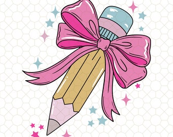 Coquette Pencil With Pink Bow Png Pundle, Back to School Png, Coquette ...