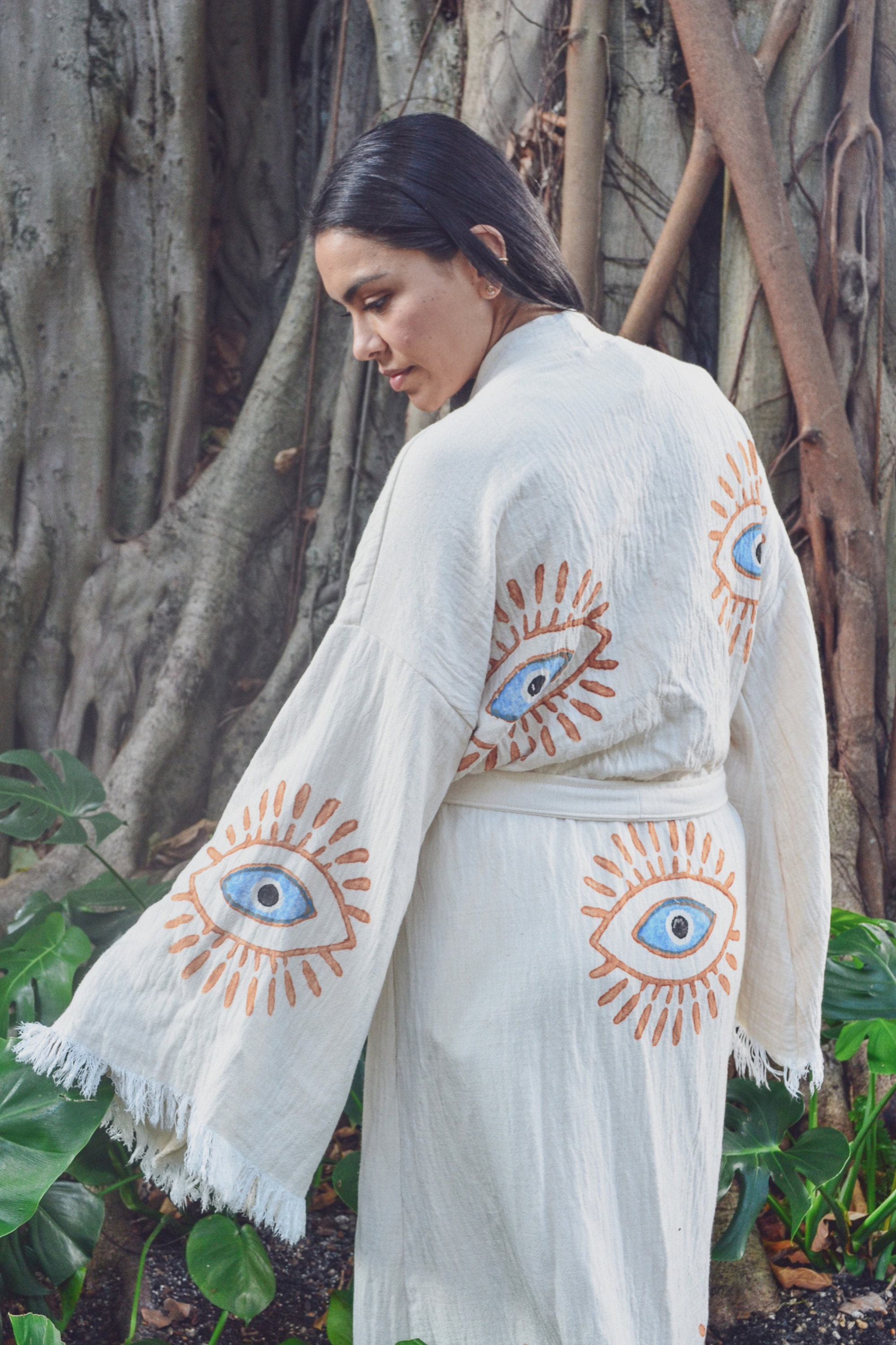 Turkish Cotton Kimono, Cardigan Robe, Evil Eye Ethnic Boho Festival ...