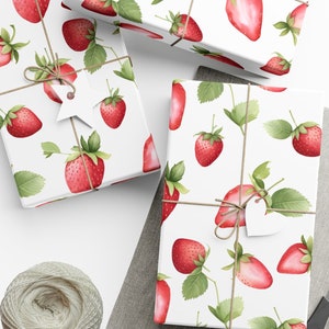 Strawberry Print Gift Wrapping Paper, Spring, Summer, Strawberry ...