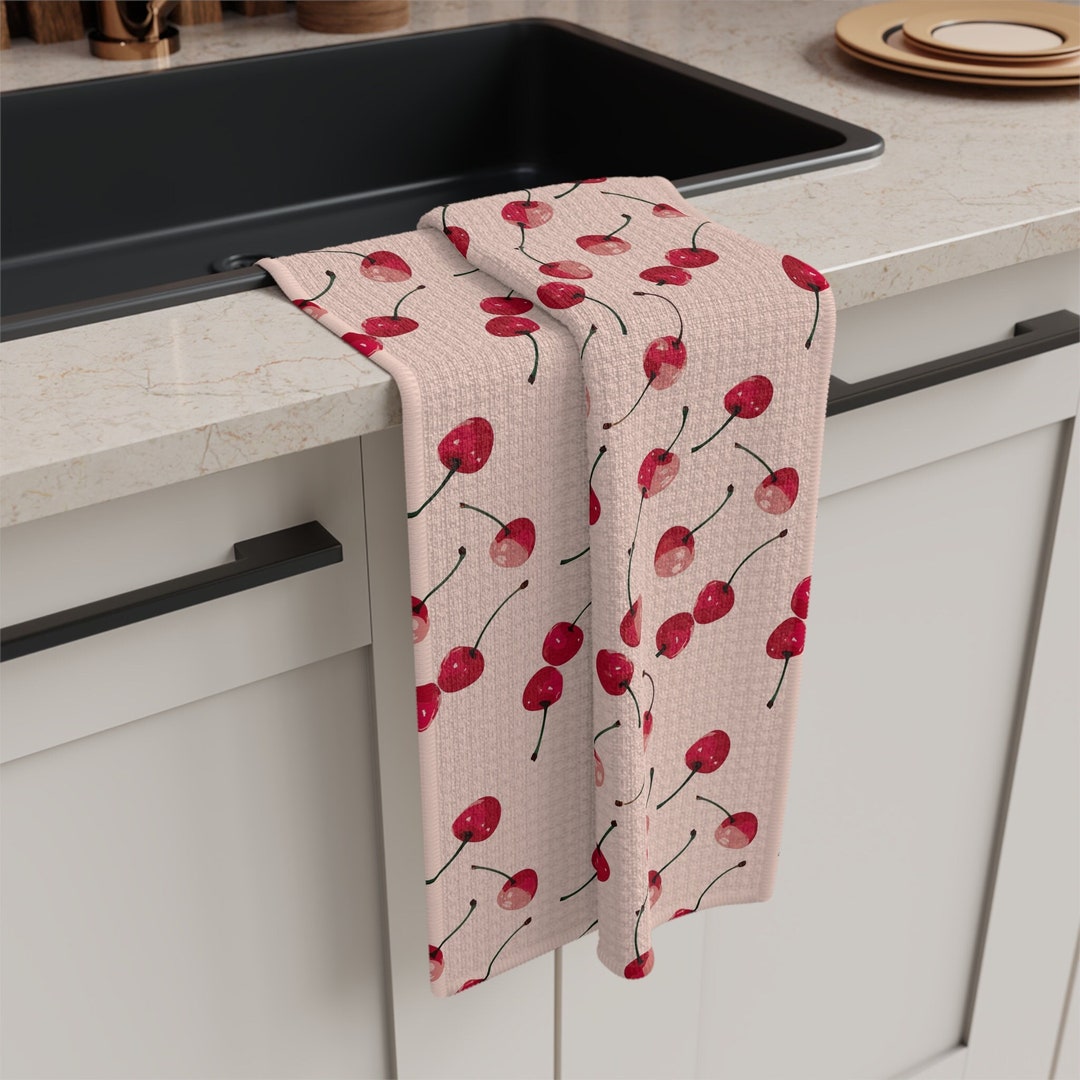 Cherry Print Kitchen Towel, Cherries, Fruit, Cute, Dish Towel, Fall ...
