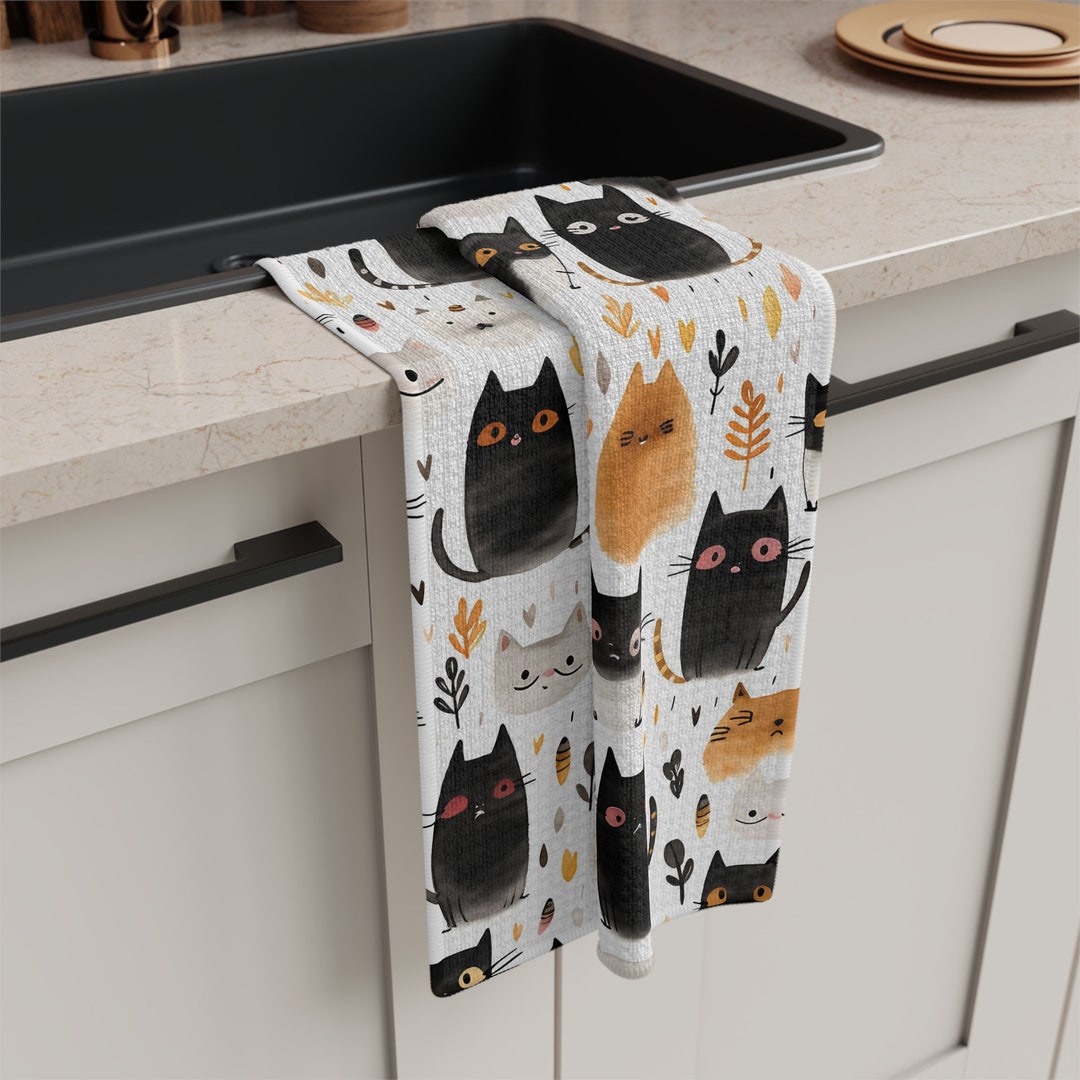 Halloween Cat Kitchen Towel, Fall Decor, Autumn, Spooky Dish Towel ...