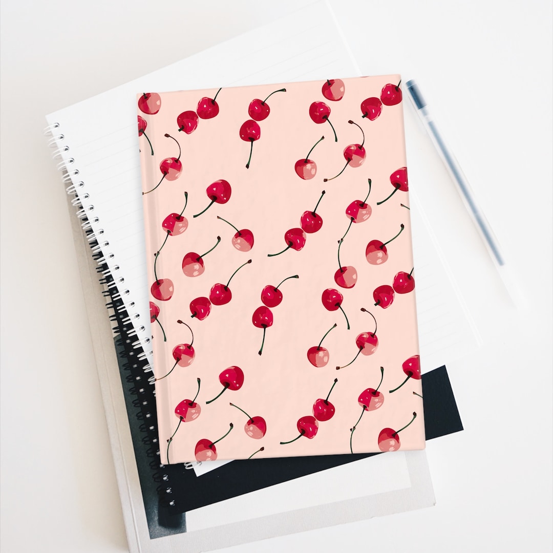 Cherry Print Hardcover Notebook, Friendship Gift, Cherries, Fruit, Cute ...