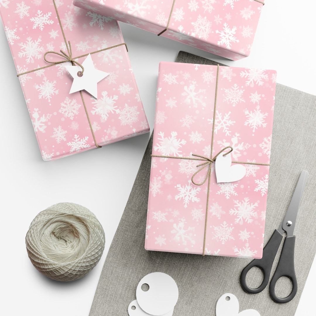 Pink Christmas Gift Wrapping Paper, Kids Gift Wrap, Snowflakes ...