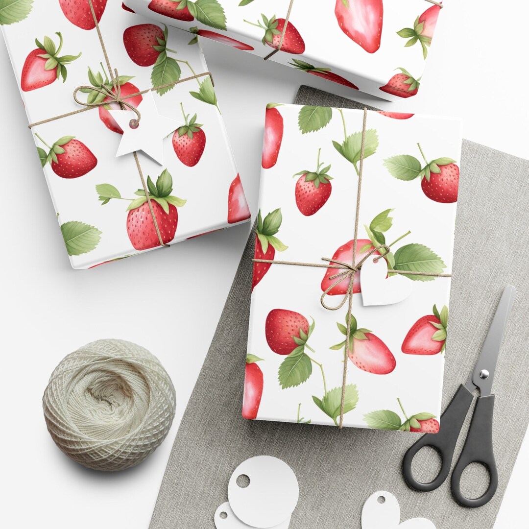 Strawberry Print Gift Wrapping Paper, Spring, Summer, Strawberry ...