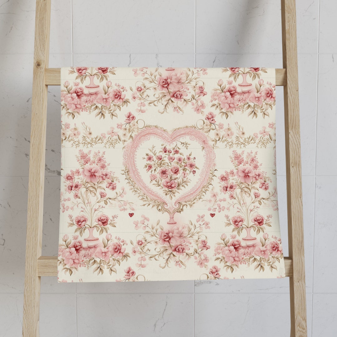 Pink Floral Bathroom Hand Towel, Fall, Toile, Chinoiserie, French ...