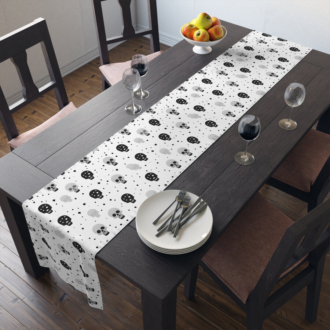 Skull Table Runner, Skull Kitchen Decor, Skull Dining Room, Halloween ...
