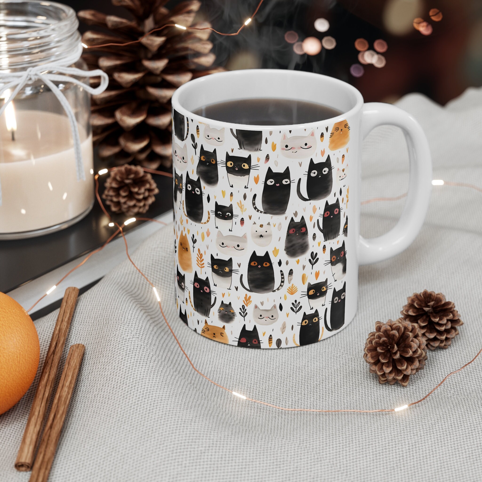 Halloween Cat Mug, Halloween Mug, Cute Fall Mug, Cat Decor, Cat Mug ...