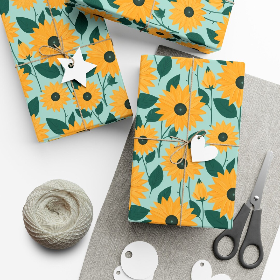 Sunflower Print Gift Wrapping Paper, Friendship Gift, Spring, Sunflower ...