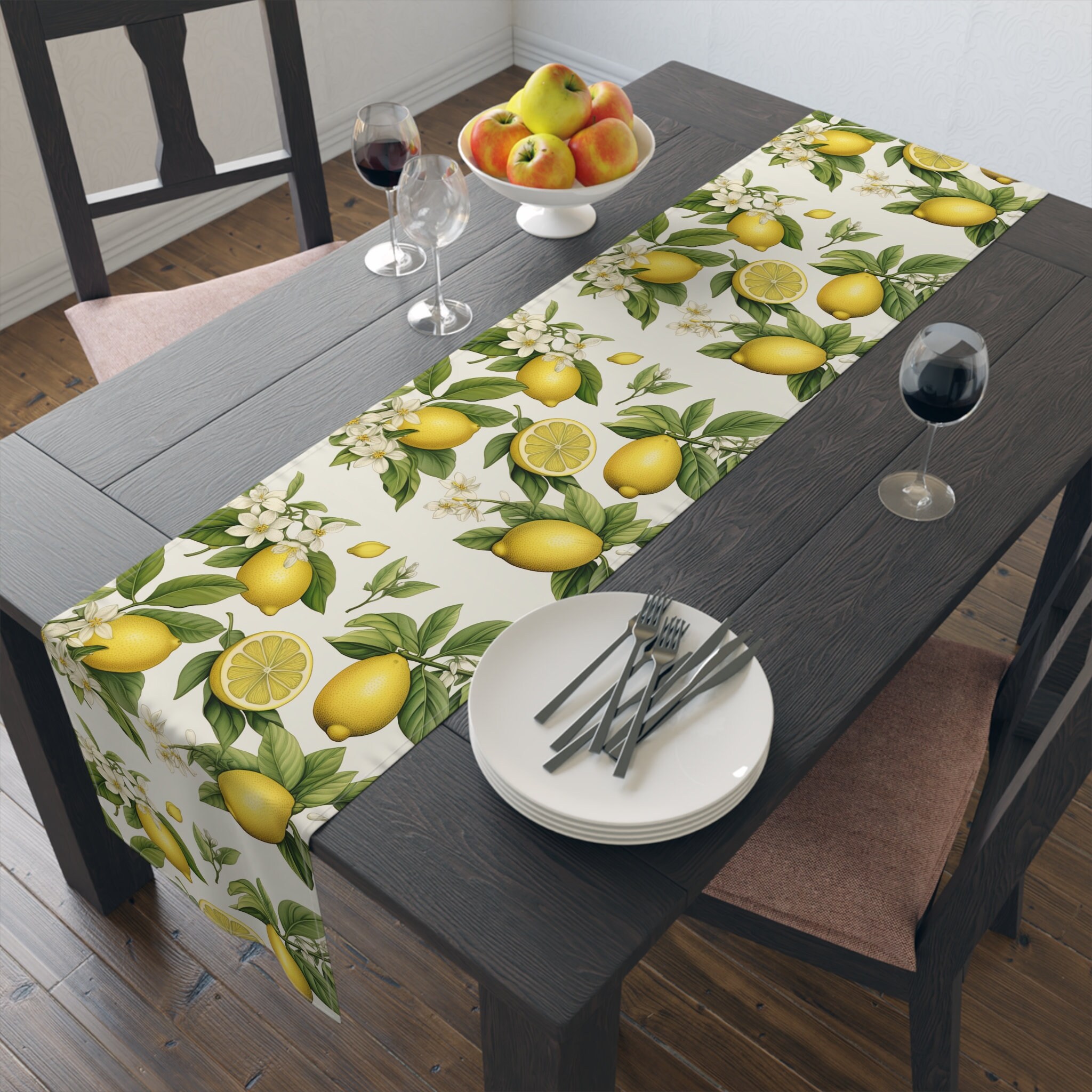 Lemon Print Table Runner, Spring Kitchen Runner, Citrus Table Runner ...