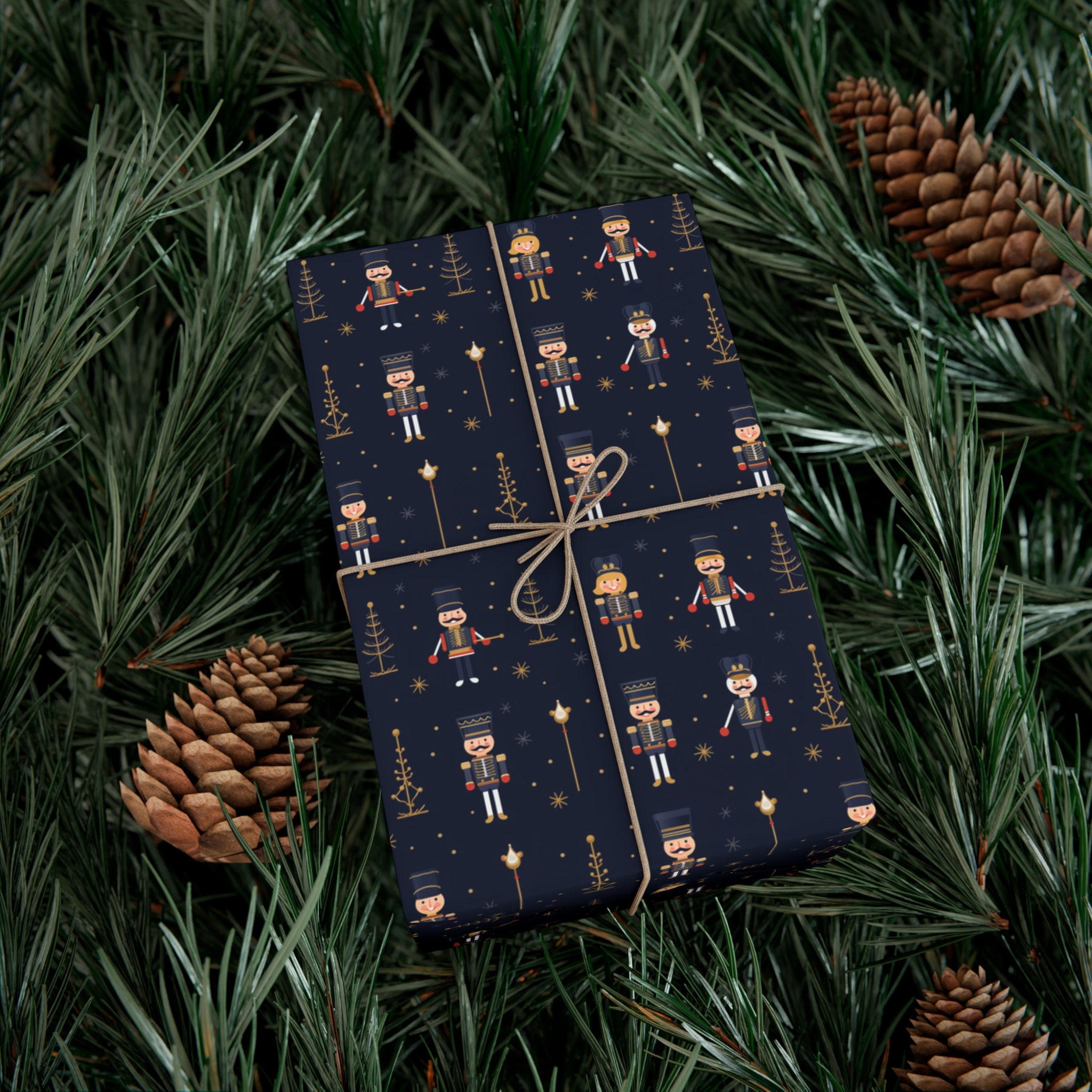 Navy Nutcrackers Christmas Wrapping Paper, Holiday Gift Wrap, Festive ...