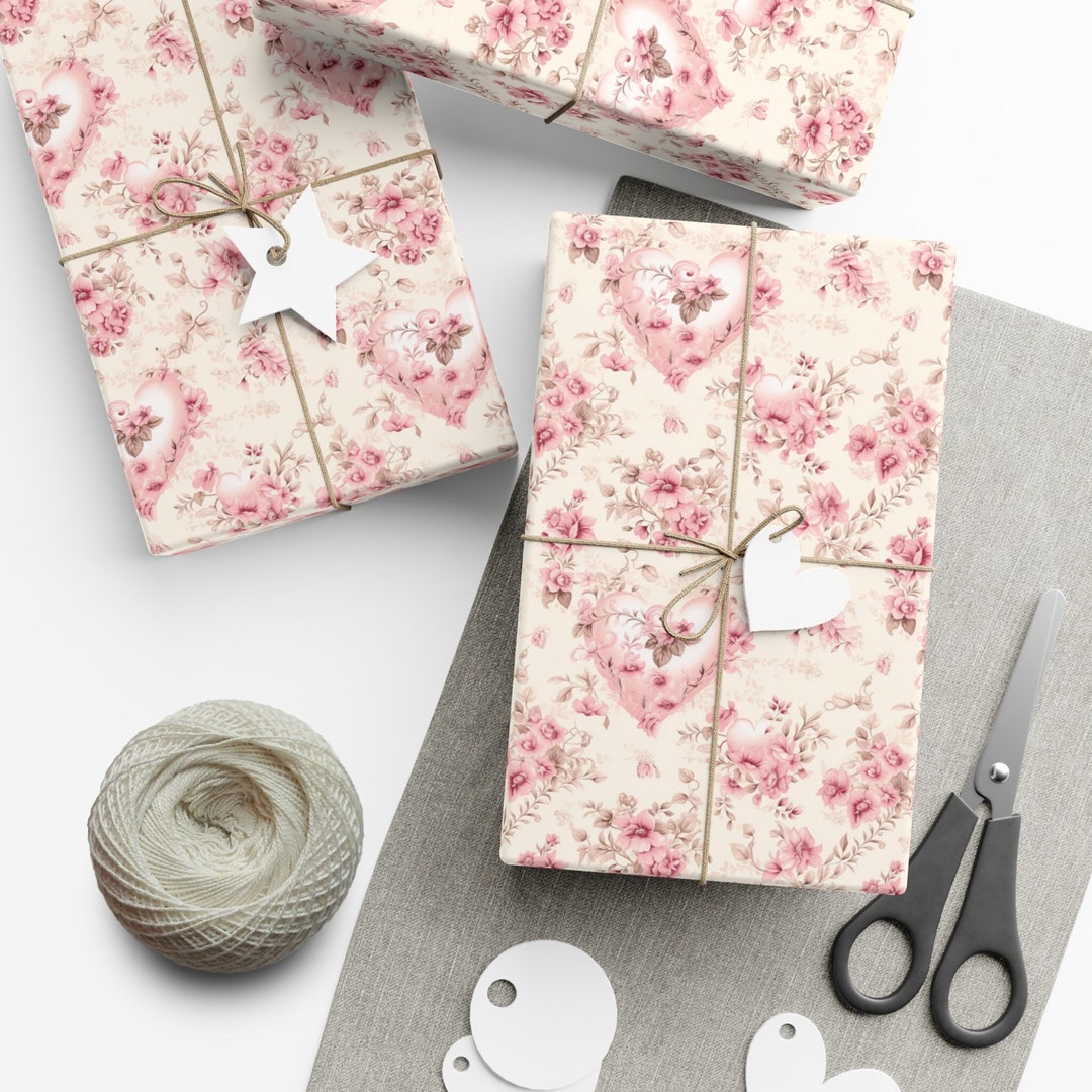 Pink Floral Toile Wrapping Paper, Bridal Shower, Spring, Summer, Light ...