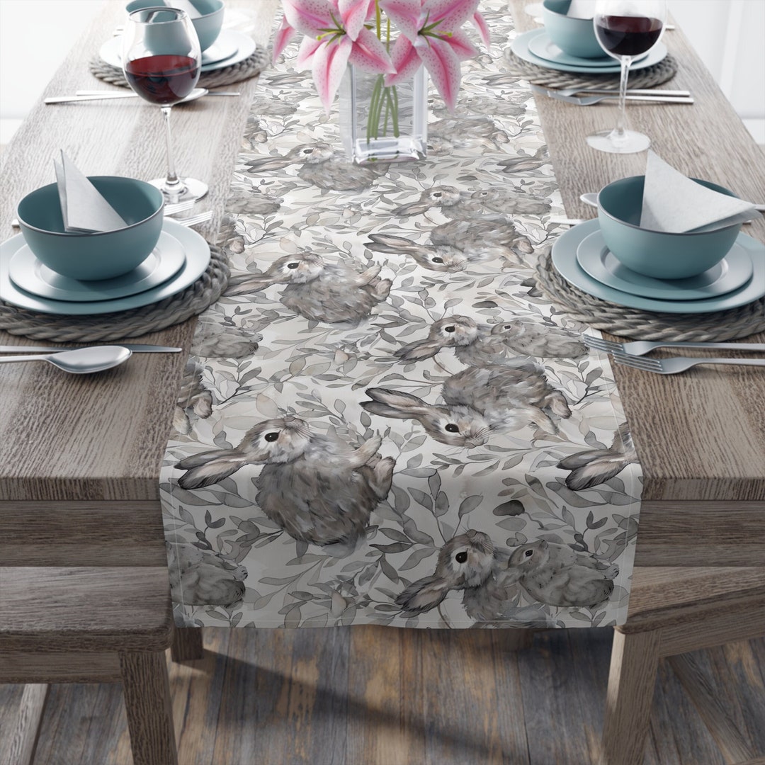 Grey Bunnies Table Runner, Baby Shower, Spring, Summer, Farmhouse ...