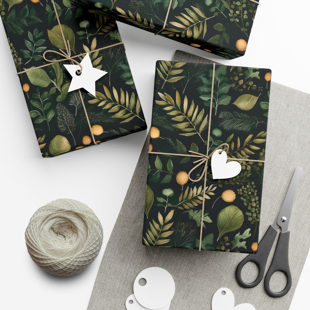Fall Wrapping Paper, Fathers Day Gift, Masculine, Dark Green, Manly ...