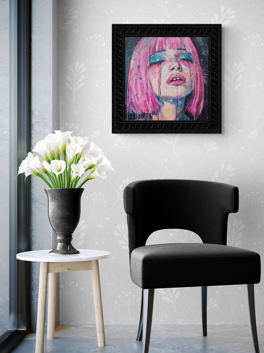 Sad Girl Art Print Glitter Tears Dopamine Decor Colorful Trippy Bohemian College Apartment