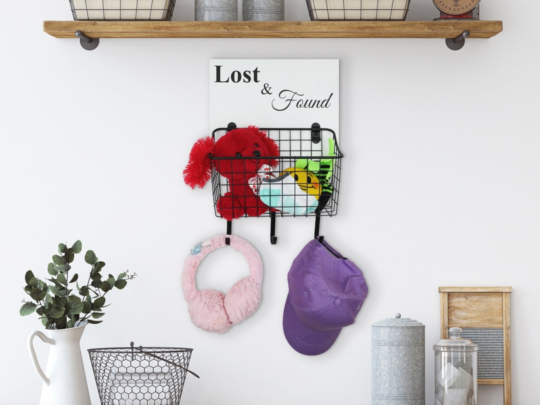 Lost and Found Wall Mounted Basket With 3 Coat Hooks - Farmhouse Wall ...